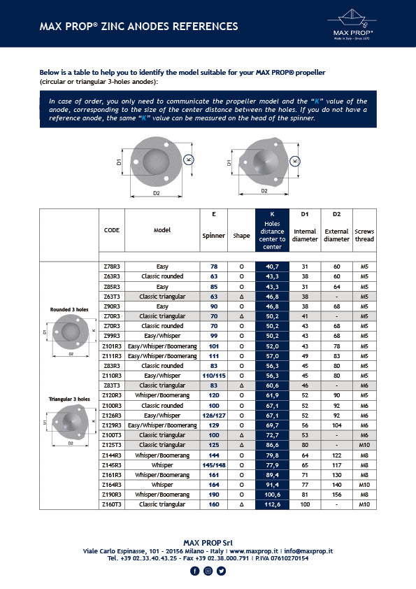 Original and certified zinc anode for Max Prop® propellers