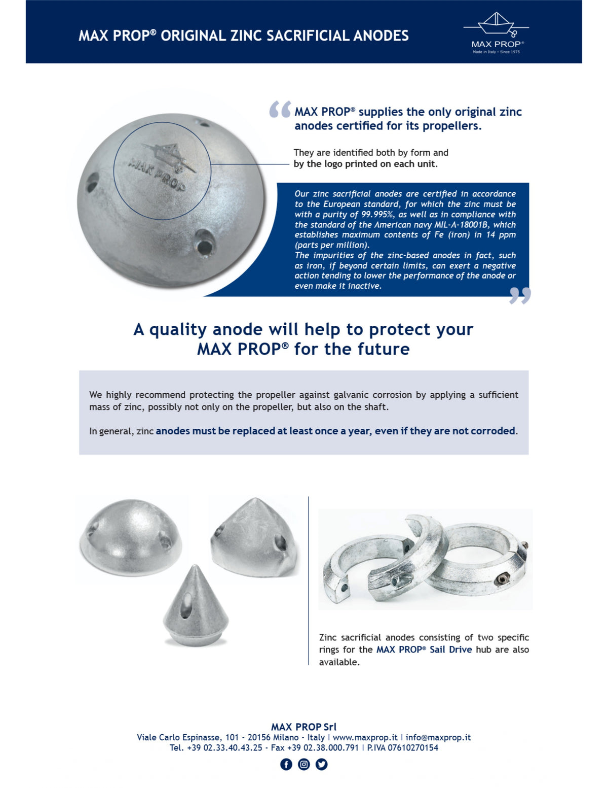 Original and certified zinc anode for Max Prop® propellers